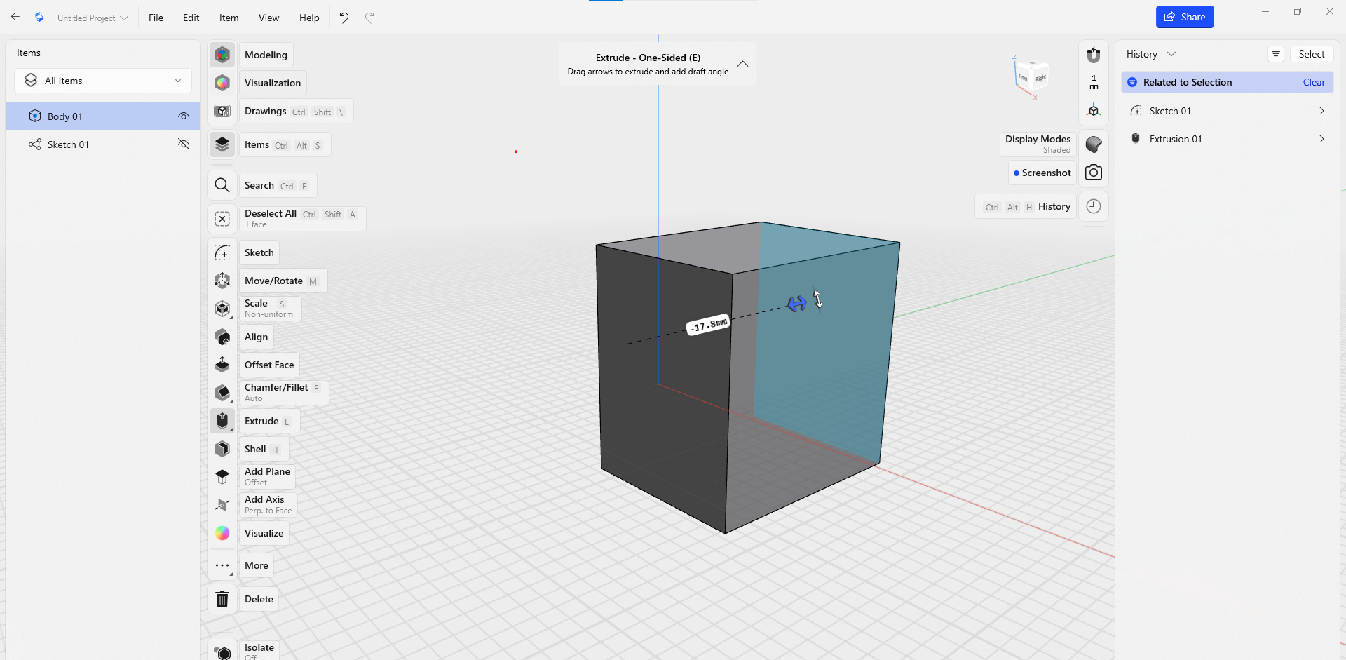 Extruding a rectangle into a 3D box shape in Shapr3D